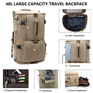 G-FAVOR 40L Travel Backpack, Vintage Canvas Rucksack Convertible Duffel Bag Carry On Backpack Fit for 17.3 Inch Laptop Bag