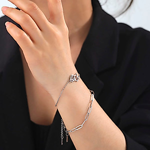 EUEAVAN Cute Animal Fox Pendant Layered Bracelet Charm Simple Creative Nine-tailed Fox Jewelry Girl Woman Girlfriend (Silver Fox)
