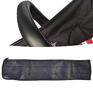 Fdit PU Baby Stroller Handle Cover Armrest Protector for Baby Carriage, Removable Zipper Protector Sleeve for Baby Stroller (Black)
