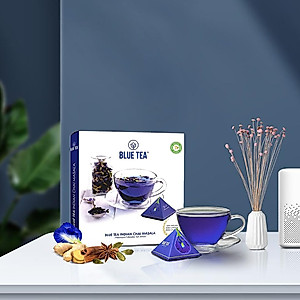 BLUE TEA - Indian Chai Masala - 12 Teabags | Ginger, Cinnamon, Cardamom | Caffeine Free - Gluten Free | Direct From Source - Plant-Based Biodegradable Tea Bag | For Gift - Anniversary, Birthday