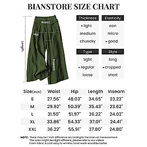 Bianstore Women's Culottes Linen Cropped Wide Leg Pants Elastic Waist Casual Palazzo Trousers with Pockets (ArmyGreen-XL)