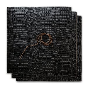 Black Alligator Pattern Leather Sheets – 3 Sheets (12x12")+ Leather Cord (36") - Full Grain Buffalo Leather Squares - Tooling Leather Squares for Jewelry, Wallets, Arts & Crafts