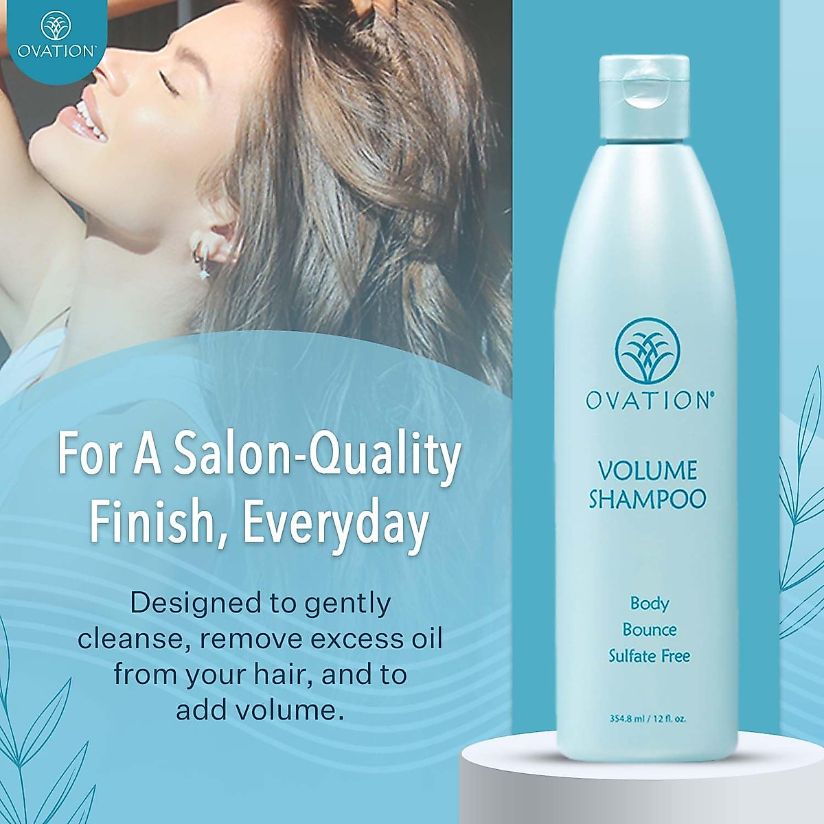 Ovation Hair Volume Shampoo - For Voluminous, Bouncy Hair - 12 oz - Gentle Cleansing and Helps Removes Excess Hair Oil - For Fine, Thin Hair - With Fenugreek, Aloe Vera, Saw Palmetto