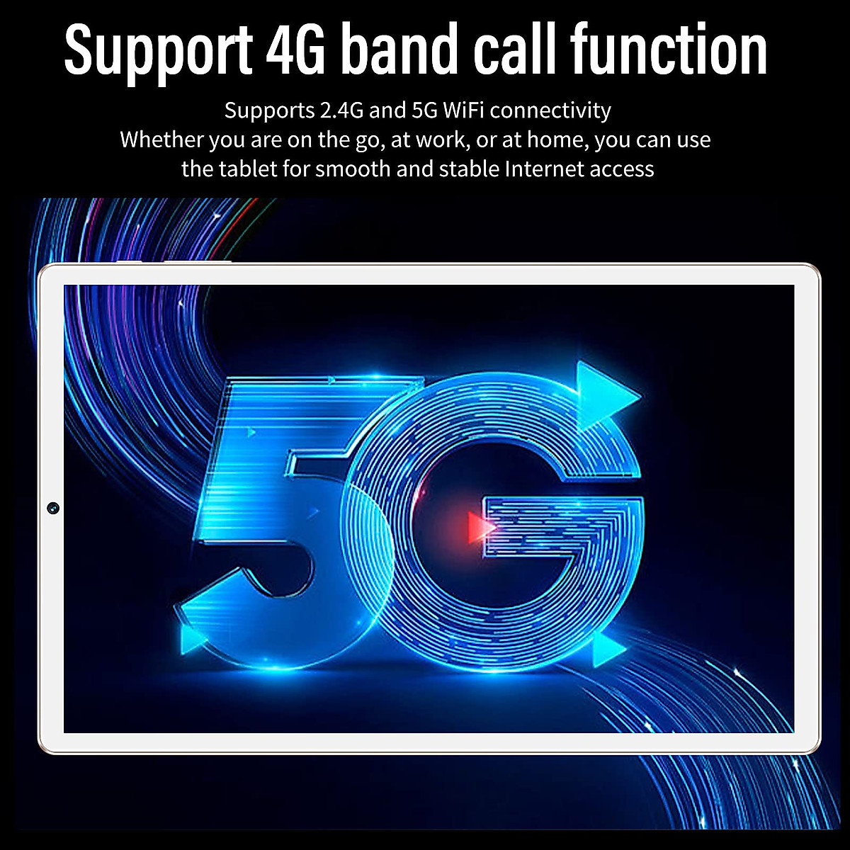 Vikye Android 11 Tablet, 10.1 Inch Display, Octa Core CPU Processor, 4GB RAM 64GB ROM, 8MP 16MP Dual Cameras, 5G WiFi Tablet (US Plug 100‑240V) (Gold)