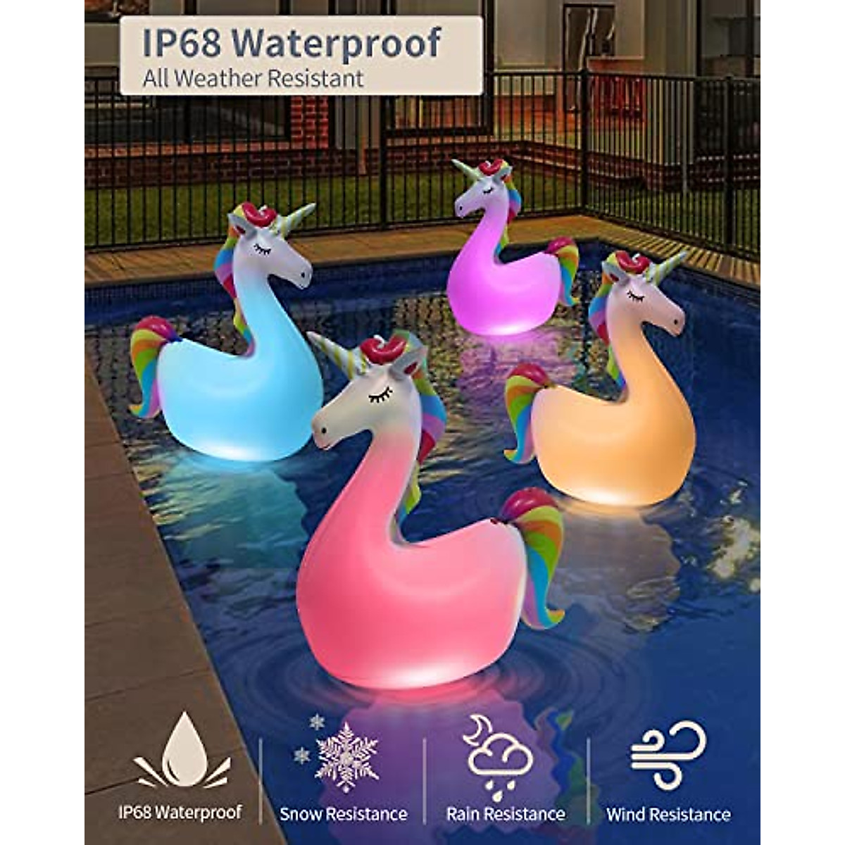LOGUIDE Floating Pool Lights,Unicorn Pool Party Decorations,2 Pcs Solar Pool Lights Waterproof,Inflatable Pool Lights That Float for Pool Gifts Spa Patio Wedding Party Christmas Decor