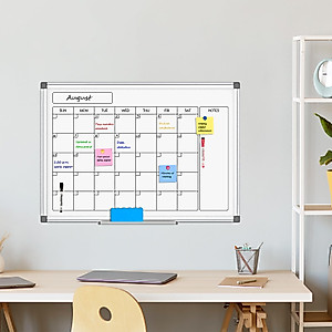 Monthly Calendar Dry Erase Whiteboard for Wall, 24" x 18" Magnetic Calendar White Board, Double-Sided Portable Board for Office, Kitchen, School, Home
