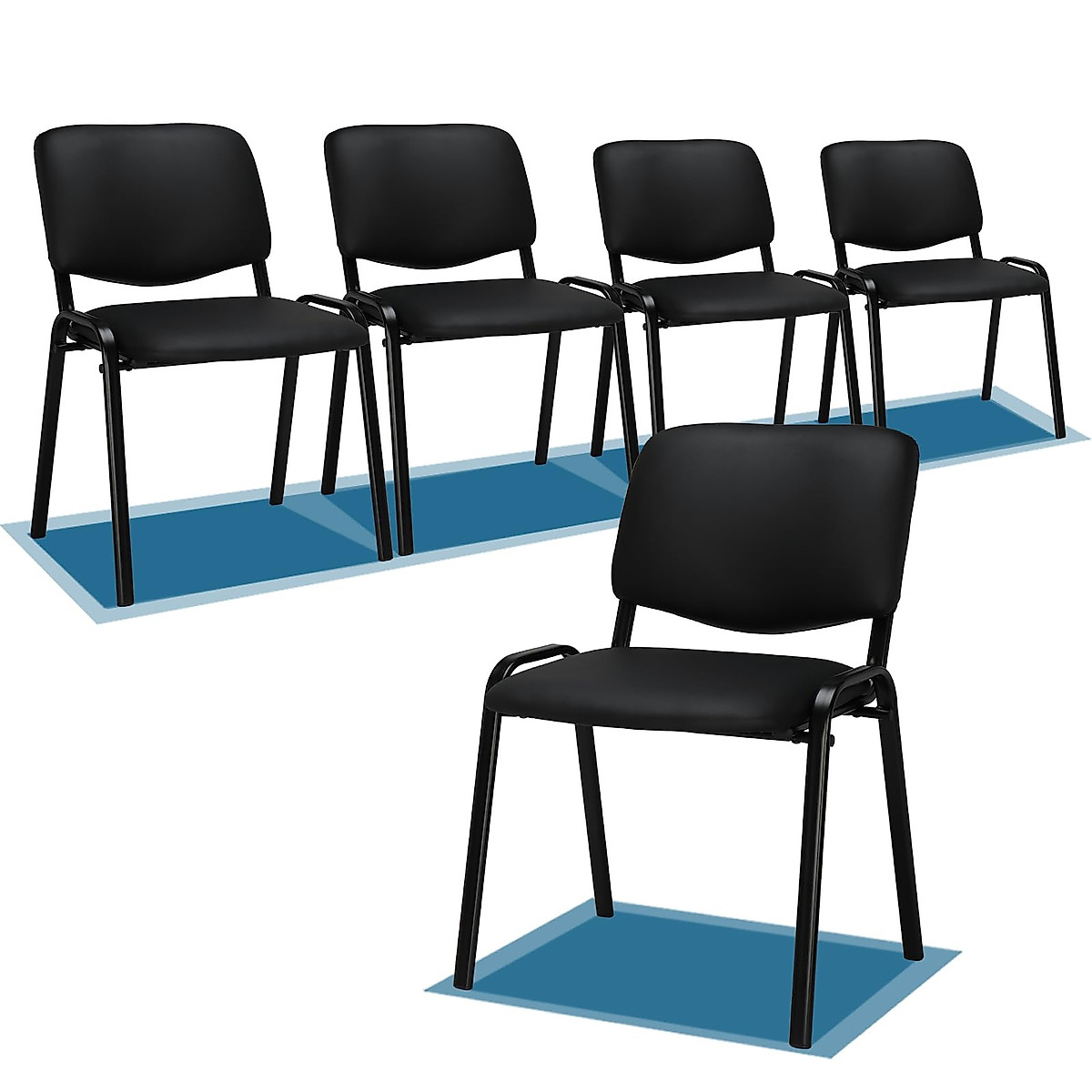 VINGLI Waiting Room Chairs, 5-Pack PU Church Chairs Conference Room Chairs Stackable Chairs, Office Guest Chairs & Reception Chairs Stacking Chairs for Meeting Room, Office Lobby, Simple&Space-Saving