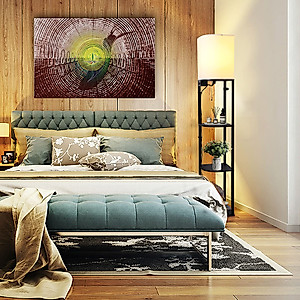 LUNSY Floor Lamp with Shelves, Smart RGB Shelf Floor Lamp with 2 USB Ports & 1 Power Outlet, Modern Display Floor Lamps with RGB Bulb, Standing Lamp for Living Room, Bedroom and Office - Black