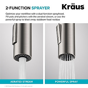 KRAUS Oletto™ Spot Free Stainless Steel Finish Dual Function Pull-Down Kitchen Faucet, KPF-2620SFS, 15 1/8 inch