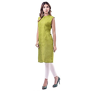 Chichi Indian Women's Cotton Plain Green Kurti Sleeveless Top
