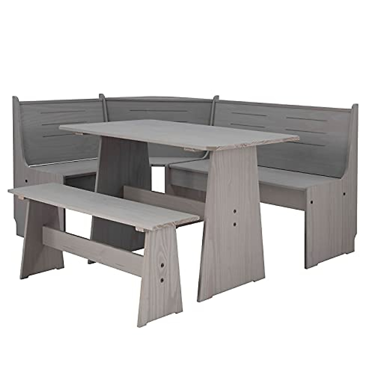 Riverbay Furniture Pine Wood Indoor 3 Piece Kitchen Corner Table Booth Bench Breakfast Dining Nook Set Dining Nook Set in Gray