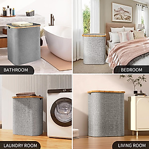 Laundry Basket 160L,Sturdy Laundry Basket,Large Hamper with Lid,Laundry Hamper, Clothes Hamper for Laundry with Bamboo Handles and Removable Bag,Laundry Basket Portable for Room,Clothes,Bedroom-Grey