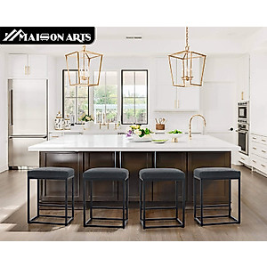 MAISON ARTS Black Counter Height 24" Bar Stool for Kitchen Counter Backless Modern Square Barstool Upholstered Faux Leather Stool Farmhouse Island Chair, Support 330 LBS,(24 Inch,Black), 1pc