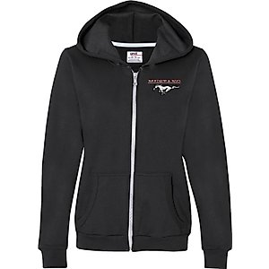 Ladies Ford Mustang Pocket Print Full Zip Hoodie, Black, Large