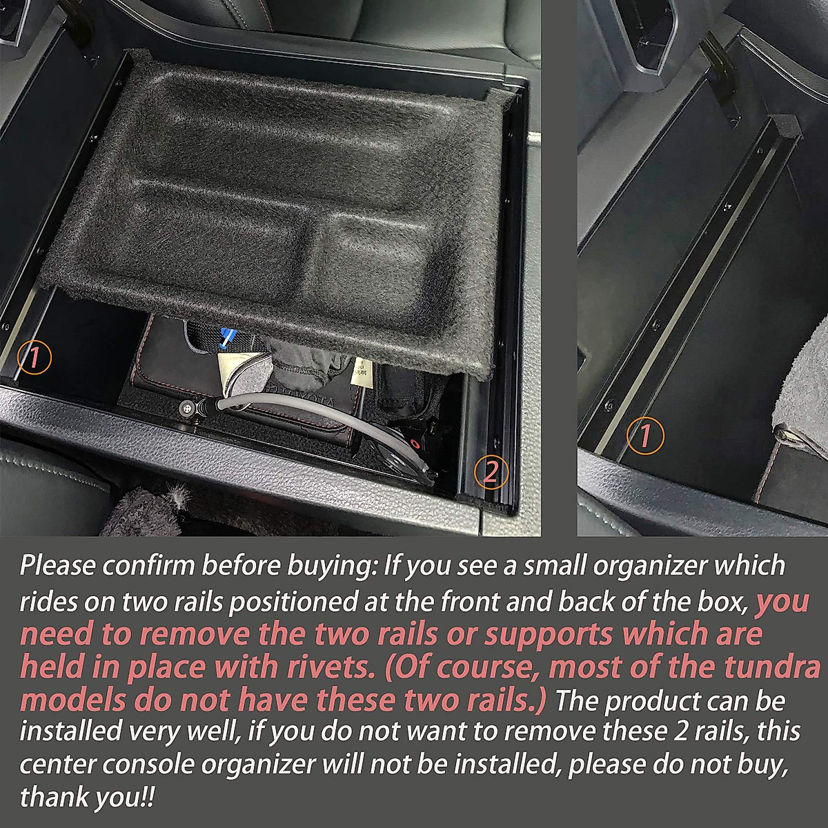 JDMCAR Compatible with Toyota Tundra Accessories 2014-2021 Center Console Organizer, Insert ABS Black Materials Tray, Armrest Secondary Storage Box - Full Tray