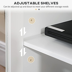 HOMCOM TV Cabinet Stand for TVs up to 58", Entertainment Center with Adjustable Shelves, 4 Glass Doors and 4 Cable Holes for Living Room, White