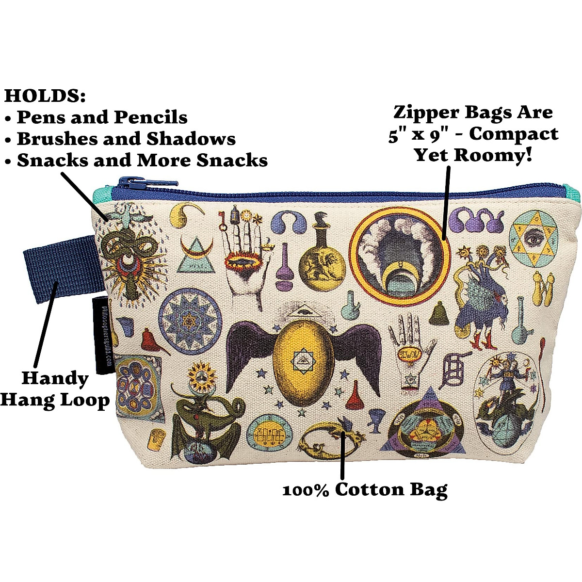 The Unemployed Philosophers Alchemy Bag - 9" Canvas Zipper Alchemist Themed Pouch for Pencils, Tools, Cosmetics, Toiletries and More