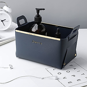 CHOMe Foldable Storage Boxes, Collapsible Sturdy Fabric Storage Basket Sturdy Faux Leather Handles-Large Organizer For Towels,Clothes, Shelves-8.6×5.5×5in, Grey