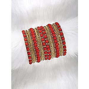 Aheli Ethnic Colorful Metal Bangles Chudha Set Stone Studded Bangle Set Indian Wedding Wear Fashion Jewelry for Women & Girls