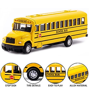 KOMENDANT 2 Pack 5.5inch Pull Back School Bus Playset, Die-cast Metal Toy Play Vehicles with Yellow for Kids Boys Toddlers