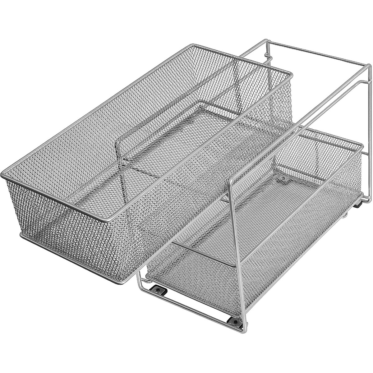 YBM Home Silver 2 Tier Mesh Sliding Spice and Sauces Basket Cabinet Organizer Drawer 2304