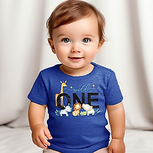 Wild One Boys 1st Birthday Safari Animal Themed T-Shirts for Baby Boys Vintage Royal Shirt 12 Months