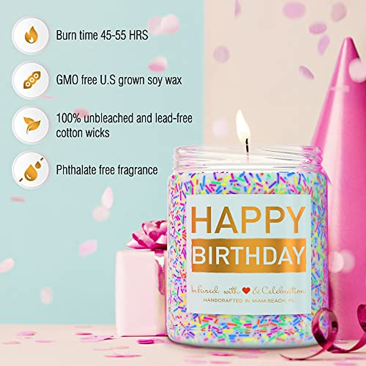 Happy Birthday Candle - Vanilla Birthday Cake Scent with Sprinkles Cute Birthday Gifts for Women Ideas, Made in USA, 9 oz - Cool Unique Bday Gift for Her, Best Friend, Men - Mint Sugar Candle Company
