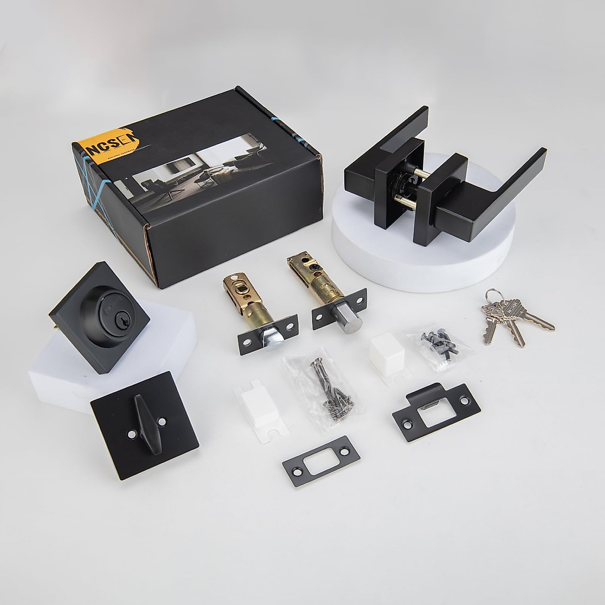 NCSEN Front Door Locksets with Deadbolt, Black Door Handles, Combination Door Lock, Exterior Door Lever (Matte Black)…