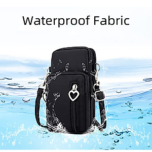 JUMISEE 3-Layers Crossbody Bag Cellphone Pouch Armband Wallet Nylon Smartphone Purse (Black)