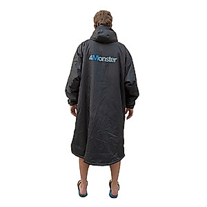 4MonsterSwim Parka with Hood,Quick-Dry Wetsuit Changing Robe Waterproof,Warm Coat Surf Poncho for Water Sport, Beach&Pool (Long Sleeve Black, X-Large)