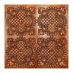 PAINTSDECOR Faux Plastic Ceiling Tiles Peel and Stick Tin Ceiling Tiles Distressed for Cafe Club Salon Hotel Store Bar 2'x2' PL80 Archaic Copper 10pcs