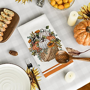 Artoid Mode Flower Basket Truck Pumpkin Fall Kitchen Towels Dish Towels, 18x26 Inch Bowknot Thanksgiving Decoration Hand Towels Set of 4