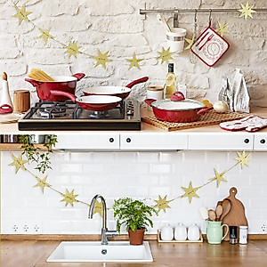 Whaline Star Banner with String Wooden Glitter Star Banner Pre-Assembled Gold Star Hanging Bunting for Christmas Garland Gold Wedding Baby Shower Birthday Party Decorations