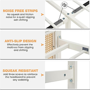 GarveeHome Queen Size Rattan Bed Frame with Headboard, White Boho Cane Platform Bed Frame with Strong Metal Slat, Noise Free, No Box Spring Needed