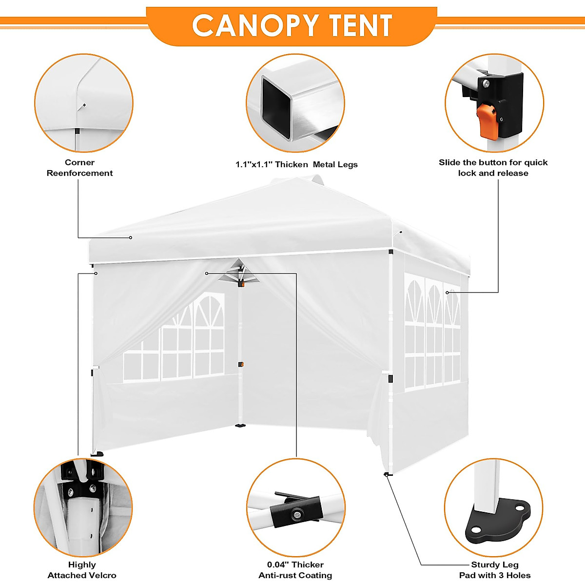 Winkalon 10x10 Pop Up Canopy, Instant Canopy Tent with Removable Sidewalls and Mesh Windows for Vendor Events, Outdoor Craft Show, Farmers Markets-White