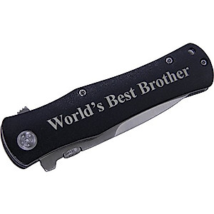 World's Best Brother Folding Pocket Knife - Great Gift for Birthday, or Christmas Gift for a brother (Black Handle)