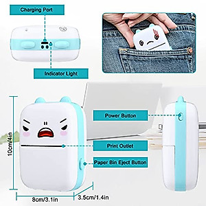 Augot Mini Printer, Bluetooth Pocket Thermal Printer with 11 Rolls of Thermal Paper, DIY Stickers, Inkless Portable Sticker Printer Compatible with iOS/Android Small Printer for Printing Label Memo