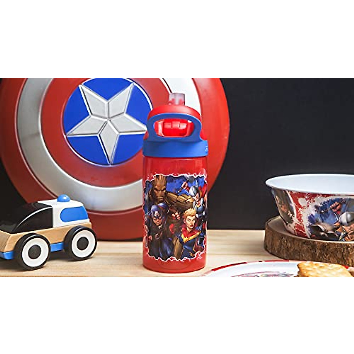 zak! Marvel Universe - 5-Piece Dinnerware Set - Durable Plastic & Stainless Steel - Includes Water Bottle, 8-Inch Plate, 6-Inch Bowl, Fork & Spoon - Suitable for Kids Ages 3+