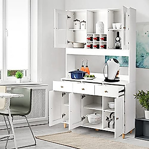 VOWNER 71" Traditional Freestanding Kitchen Pantry Storage Cabinet, Pantry Cabinet with 3 Drawers and 5 Storage Cabinets, White
