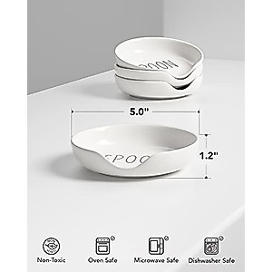 LE TAUCI Spoon Rest for Kitchen Counter, Spoon Rest for Stove Top, Farmhouse Kitchen Decor, Ceramic Utensil Holder for Cooking, 5 Inch - Set of 4, Oyster White