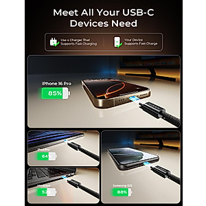 LISEN USB C Cable, 5-Pack [3.3/3.3/6.6/6.6/10FT] USBC to USBC Cable for iPhone 16 15 Pro Max Car Charger, 60W (3.1A) C to C Cable Fast Charging for Samsung S24/23, iPad, MacBook Air/Pro USBC Charger