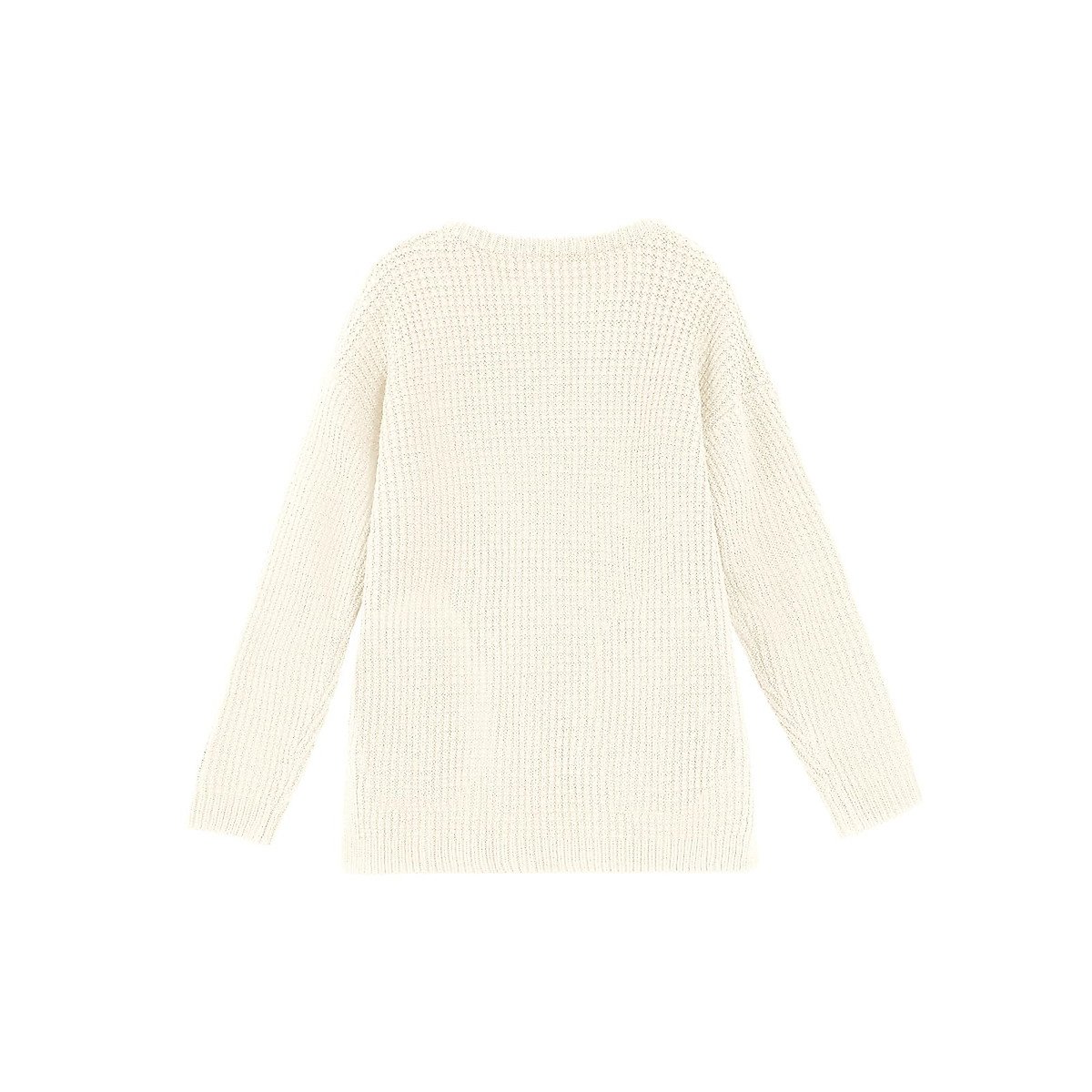 rrhss Girls Waffle Knit Sweaters Trendy Henley Button V Neck Long Sleeve Pullover Jumper Tops Off-White