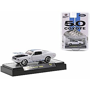1968 Custom Platinum Pearl White with Blue Stripes 5.0 Coyote Limited Edition to 5500 pcs Worldwide 1/64 Diecast Model Car by M2 Machines 31500-HS27