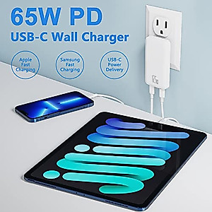 SANKTON 65W 2 Port Foldable USB C Slim Wall Charger with Intelligent Power Allocation, Fast PD GaN Charger for iPhone, Samsung, MacBook Pro/Air, iPad, Laptops, White