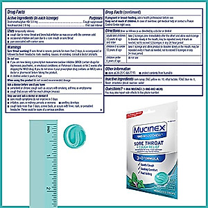 Mucinex Instasoothe Sore Throat Relief + Cough Relief, Sore Throat Lozenges, Cough Drops with Dextromethorphan HBr & Hexylresorcinol, Alpine Herbs & Fresh Mint Flavor Medicated Throat Drops, 40ct