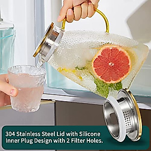 Fridge Pitcher, 64 oz/1800ml Glass Pitcher With Lids for Fridge, Ice Tea Pitcher, Great for Juice, Milk, Coffee, Lemonade - Heat Resistant Borosilicate Glass Jug