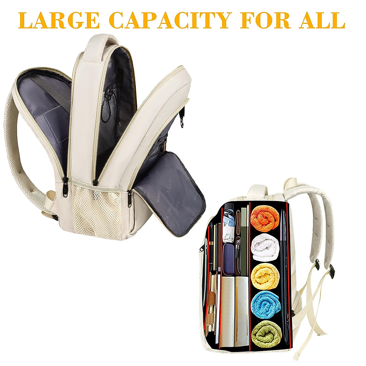 MATEIN Beige Laptop Backpack 15.6 Inch, Lightweight Sturdy Bag for College Supplies with USB Charging Port, Water Resistant Anti Theft Travel Computer Daypack Fashion Work Nurse Bag Gift for Women