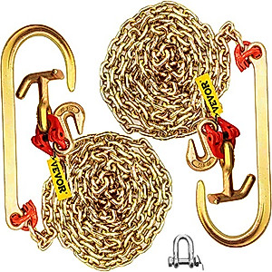 VEVOR J Hook Chain, 5/16 in x 10 ft Tow Chain Bridle, Grade 80 J Hook Transport Chain, 9260 Lbs Break Strength with JT Hook & Grab Hook, Tow Hooks for Trucks, Heavy Duty J Hook and Chain Shorteners