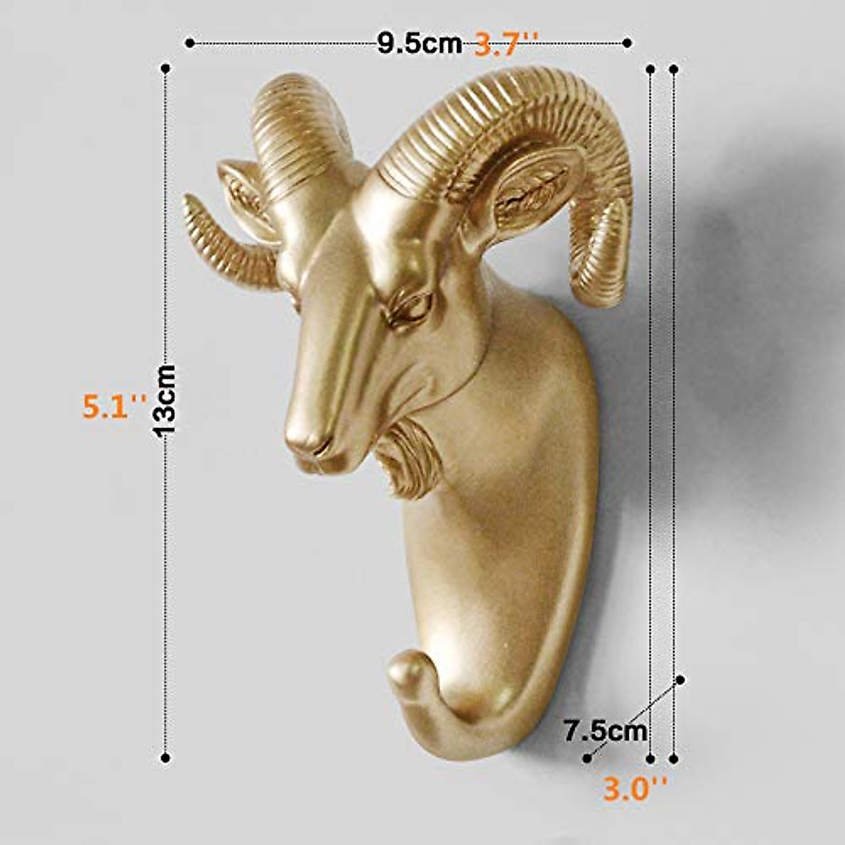 BiuBiu Home Set of 3 Elephant Head Sheep Head and Rhino Head Wall Hooks/Hangers Animal Shaped Coat Hat Hooks (Gold)