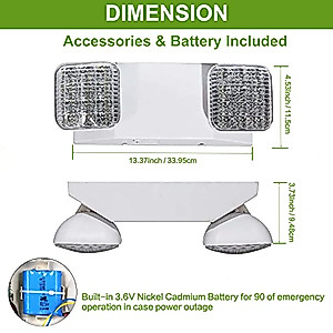 LED Emergency Light with Battery Backup, Adjustable Light Heads, Emergency Exit Lights for Home Power Failure, High Light Output for Commercial Hallways, Stairways, Fire Resistant 120-277V (1 Pack)